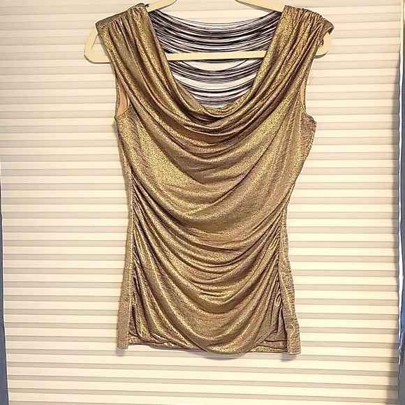 BCX | Tops | Gold Sleevless Dress Shirt With Back String Garnish Around ...